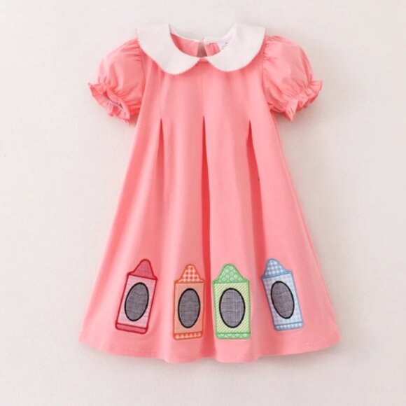 Dresses | Boutique Back To School Crayon Girls Pink Puff Sleeve Dress ...